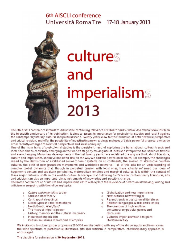 AISCLI Conference on Culture and Imperialism | PDF | Postcolonialism ...