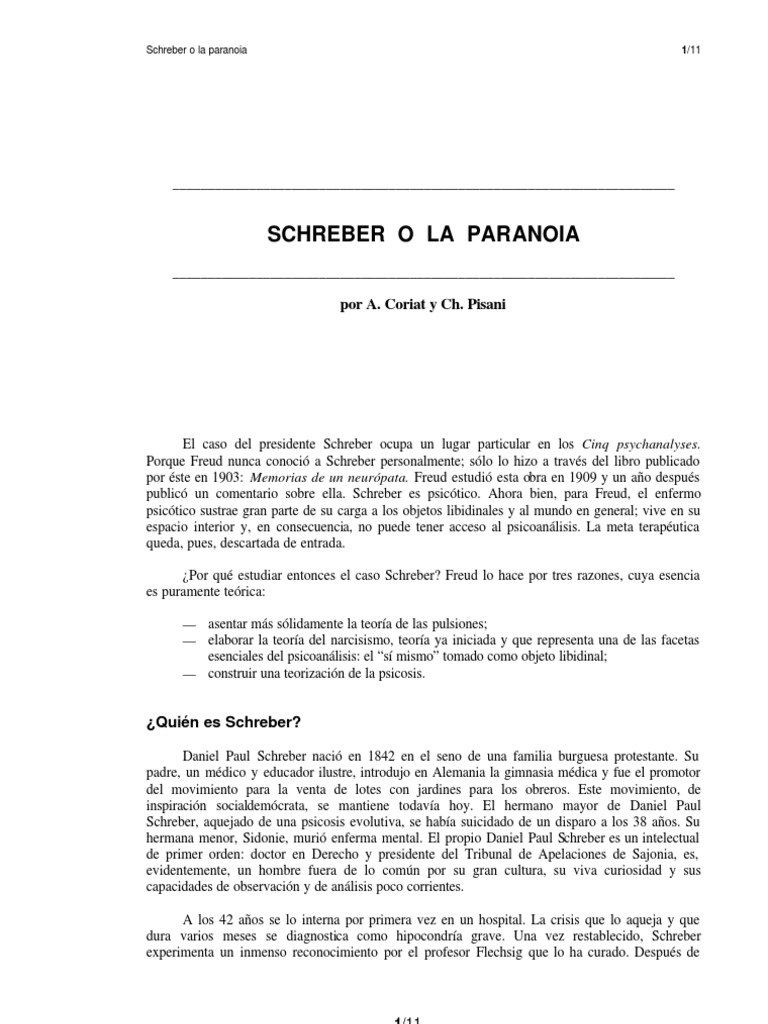 Freud y el caso Schreber | PDF | Relaciones personales, crianza y ...
