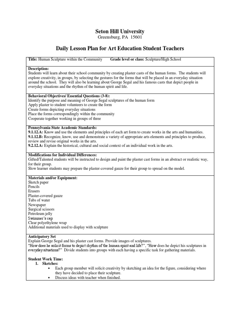 Sculpture Lesson | PDF | Lesson Plan | Communication