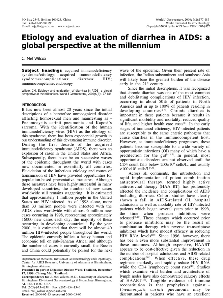 Etiology and Evaluation of Diarrhea in AIDS: A Global Perspective at ...
