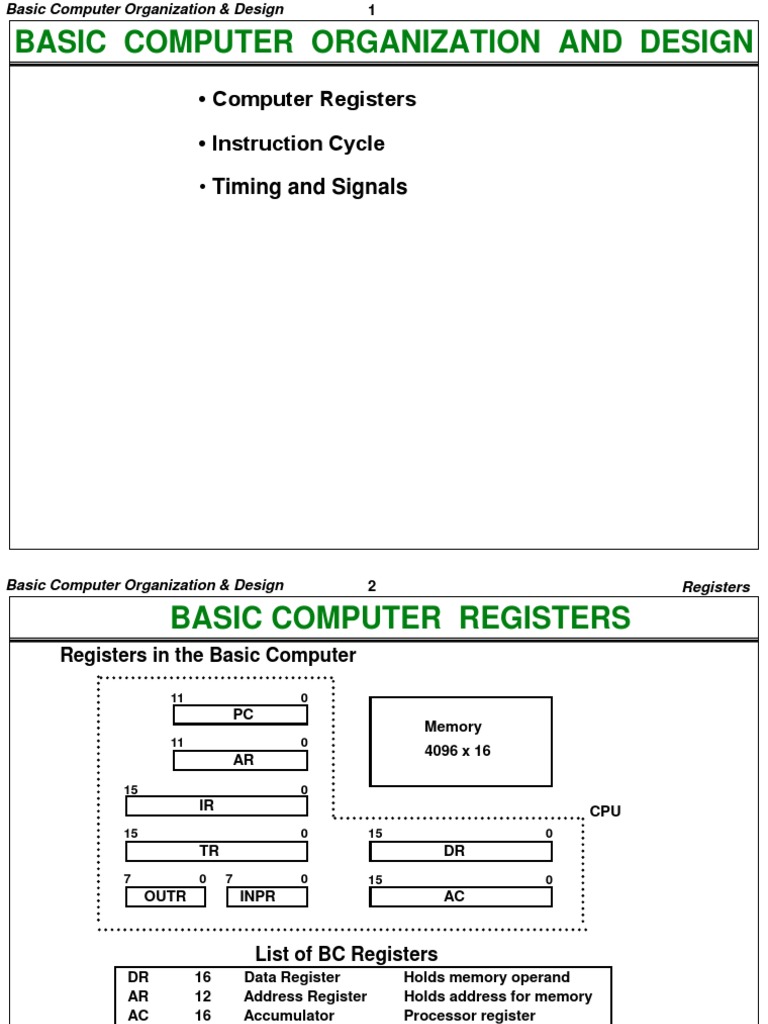 Basic Computer Organization and Design: - Computer Registers - Instruction Cycle | Download Free ...