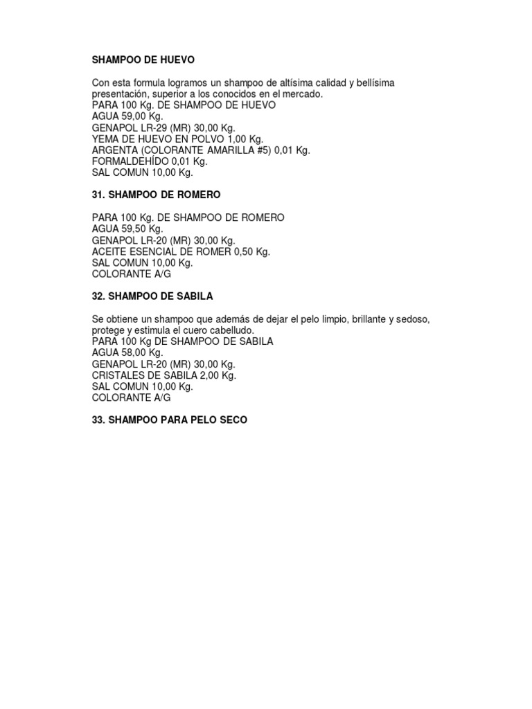 Fórmulas de Shampoos Especializados | PDF