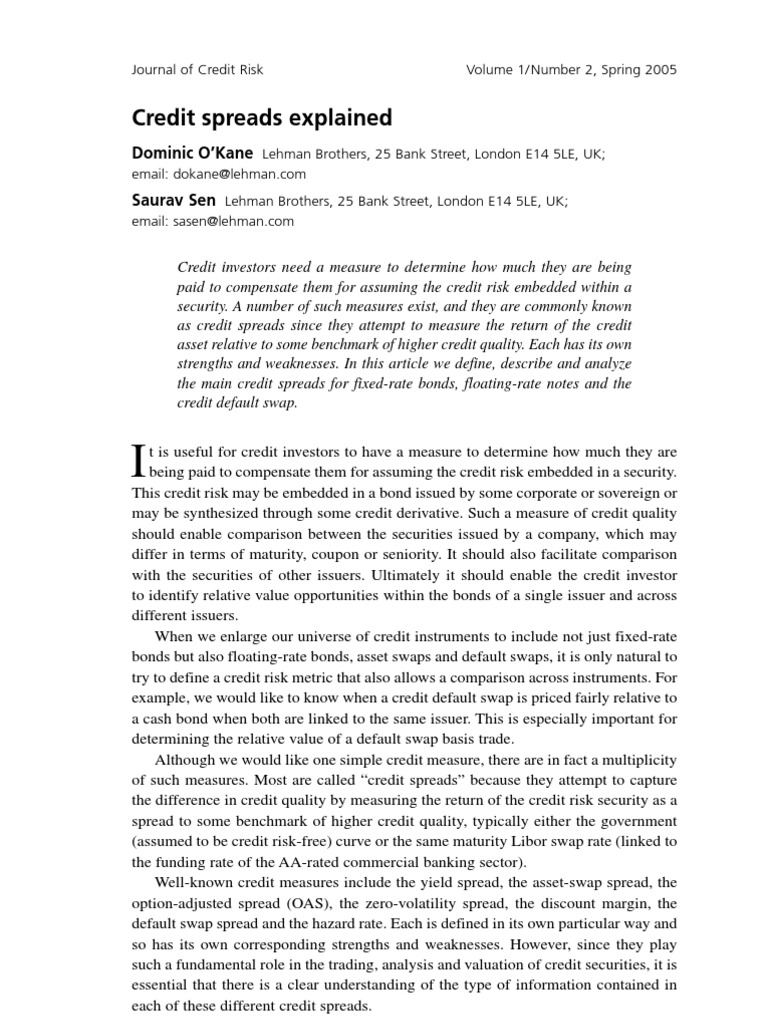 Credit Spreads Explained | Download Free PDF | Swap (Finance) | Bonds ...