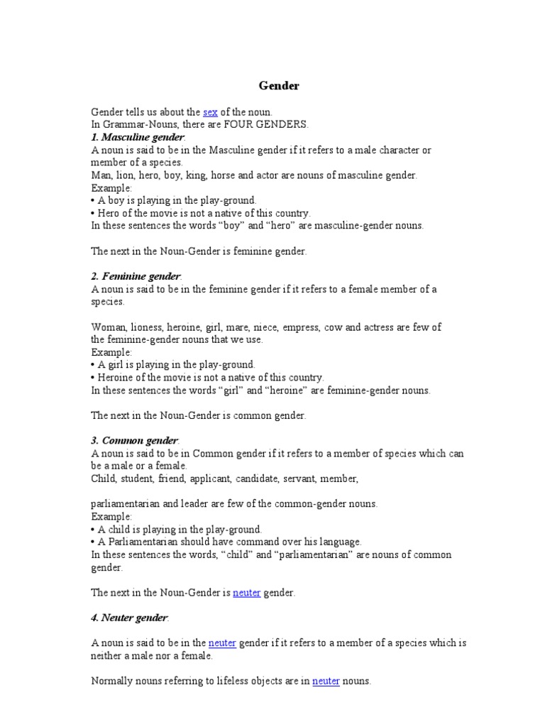 Masculine And Feminine Gender Examples