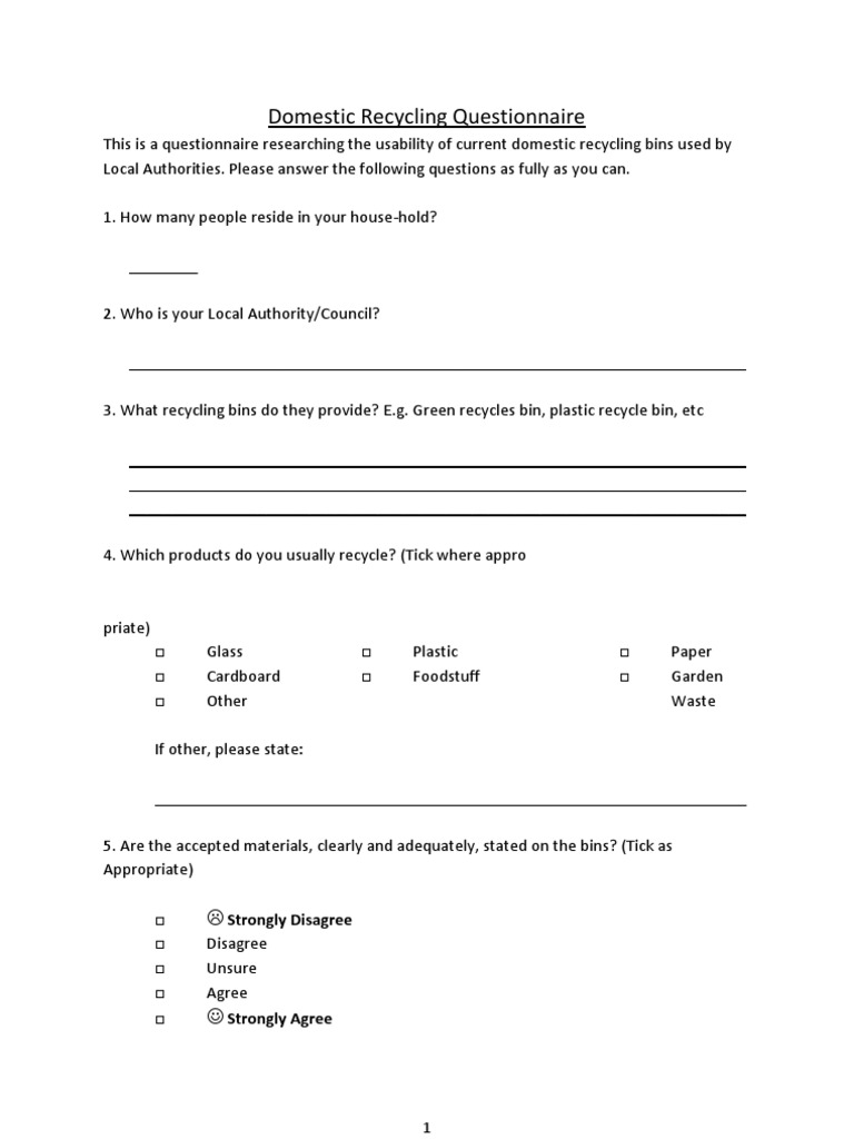 Domestic Recycling Questionnaire | PDF | Social Science | Wellness
