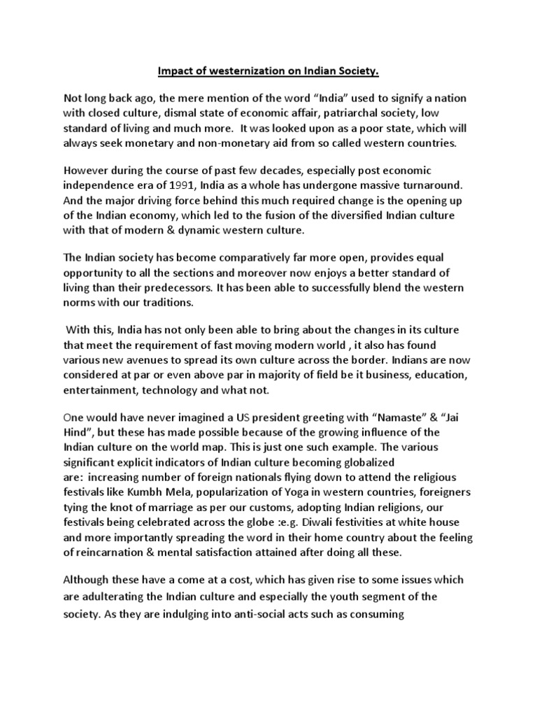Impact of Westernization On Indian Society | PDF | Western World | Society