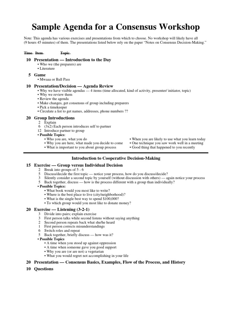 Sample Agenda For A Consensus Workshop - Randy Schutt | PDF | Consensus ...