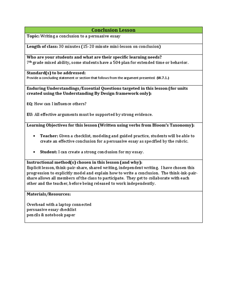 Persuasive Essay Conclusion Guide | PDF | Essays | Educational Assessment