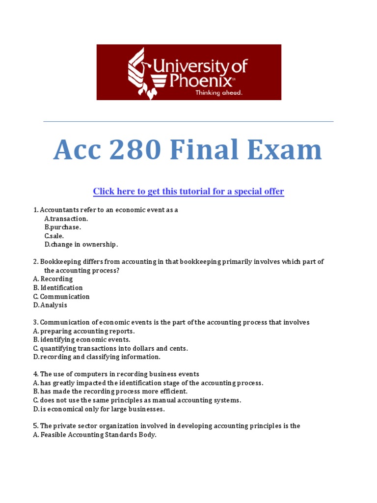Acc 280 Final Exam | PDF | Debits And Credits | Financial Accounting