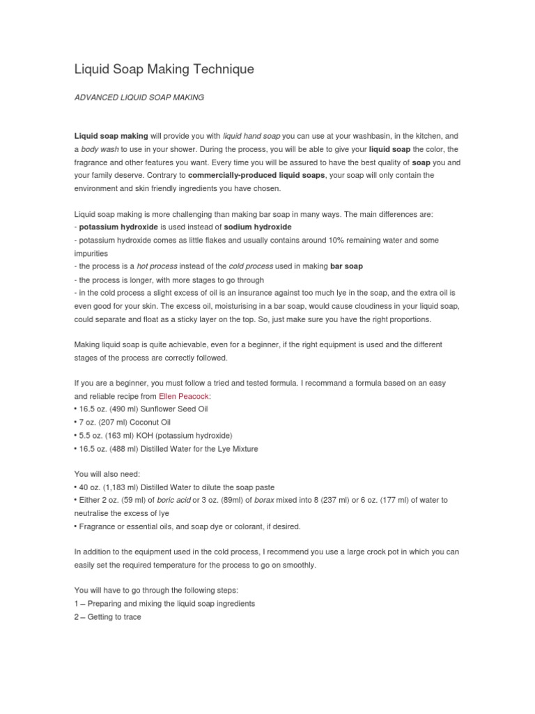 Liquid Soap Making Technique | PDF | Soap | Perfume