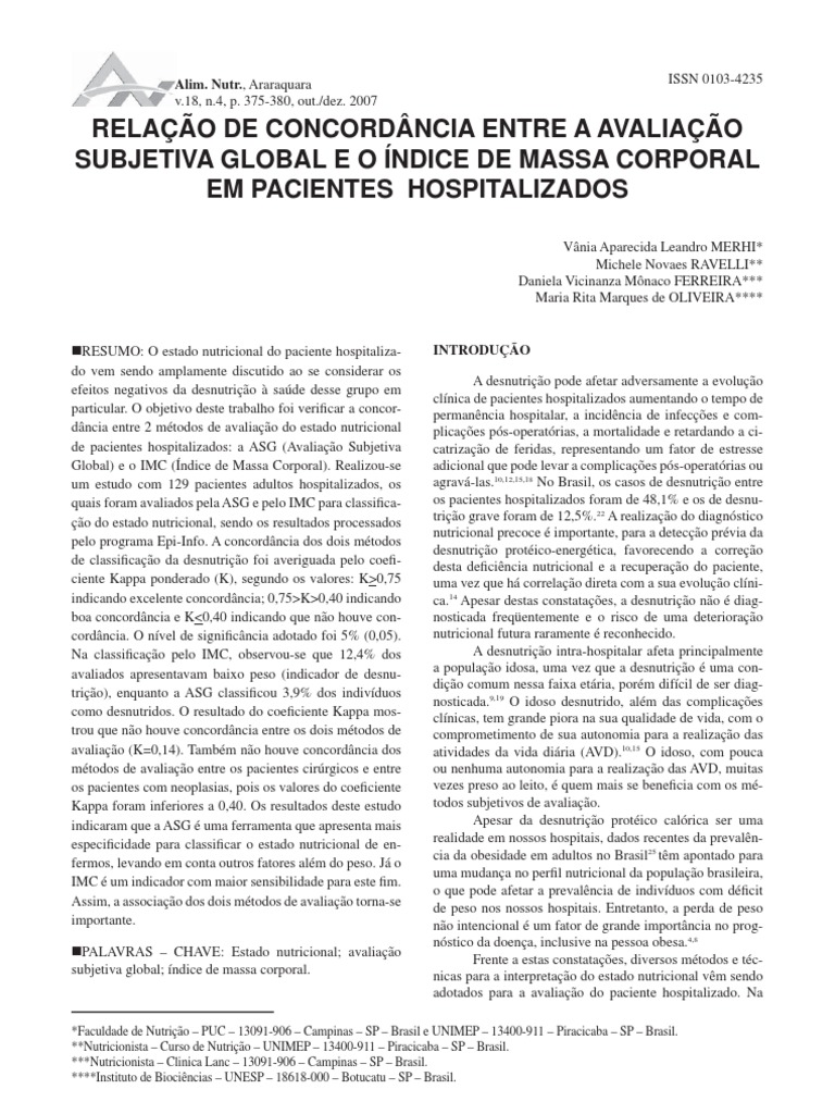 ASG Classificação PDF | PDF | Índice de massa corporal | Nutricionista