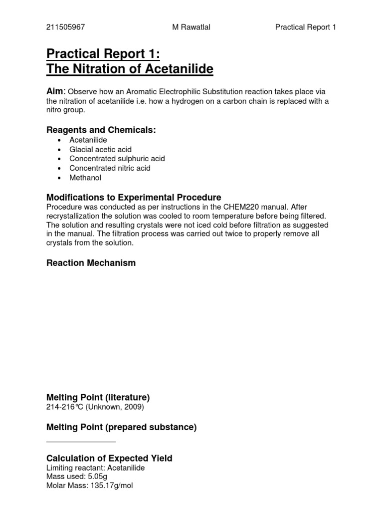 Nitration of Acetanilide | PDF | Molar Concentration | Mole (Unit)