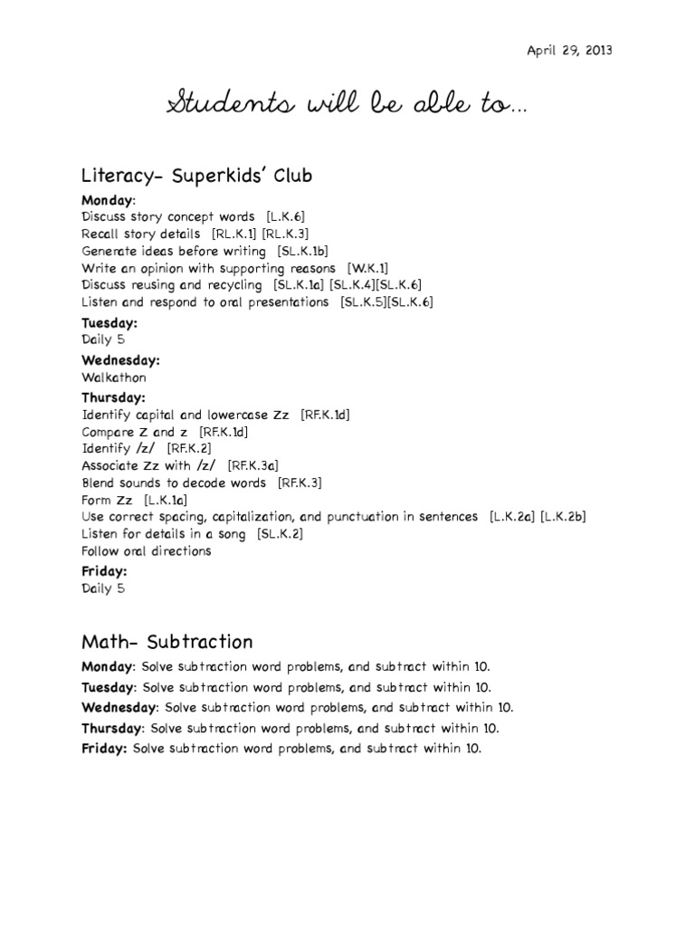 Weekly Lesson Plan for Kindergarten | PDF
