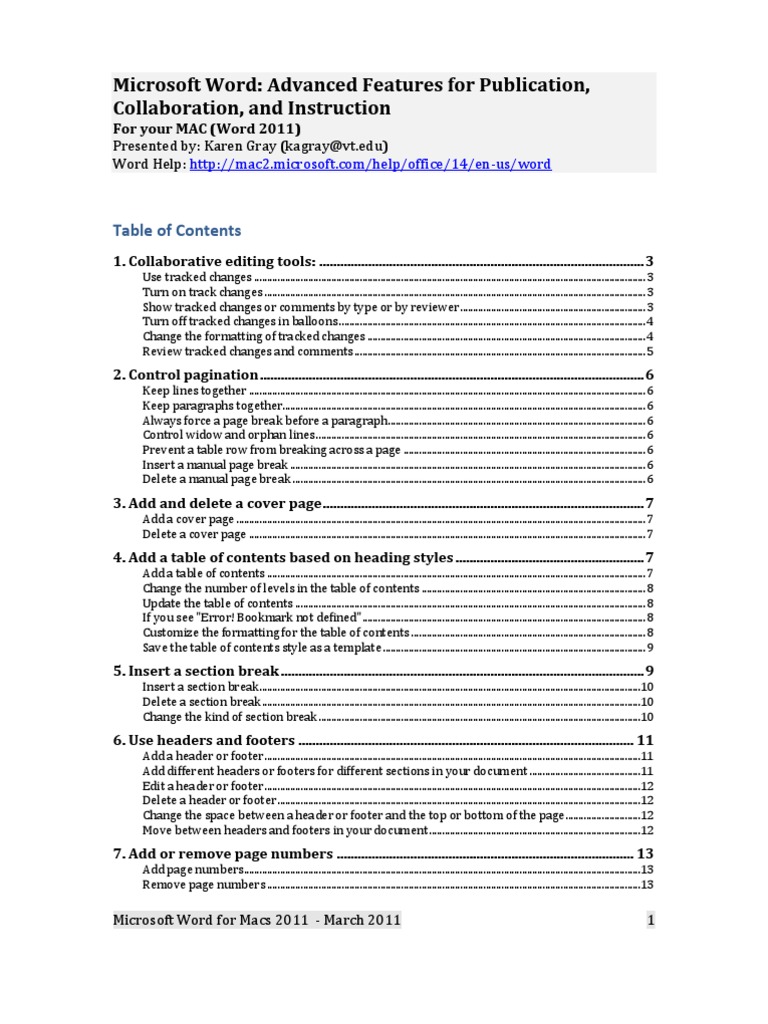 Microsoft Word: Advanced Features For Publication, Collaboration, and ...
