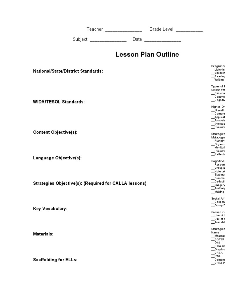 General Lesson Outline For CLD Classroom | PDF | Career & Growth