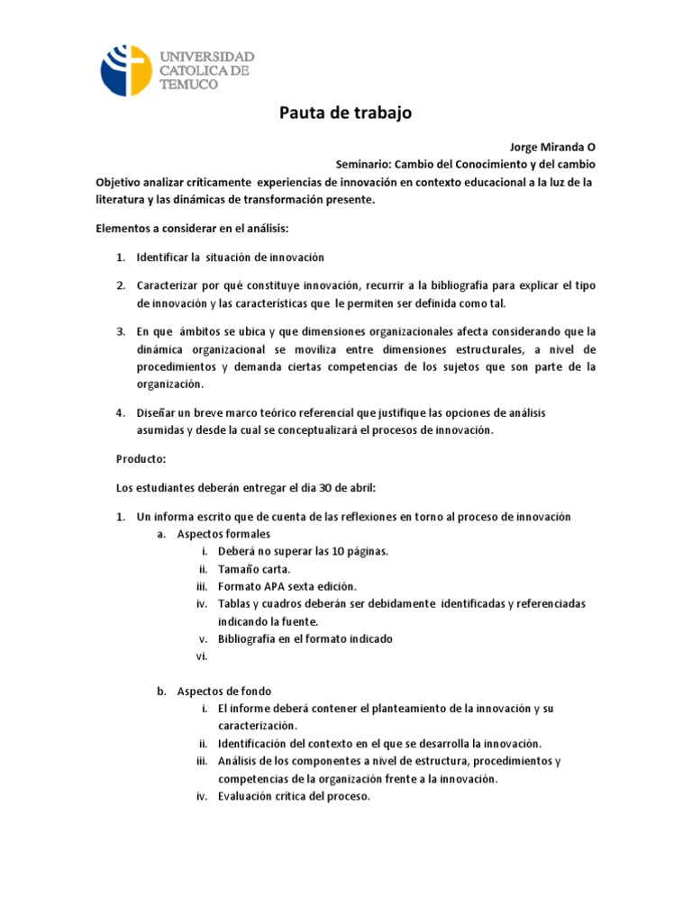 Pauta de Trabajo-1 | Innovación | Conceptos psicologicos