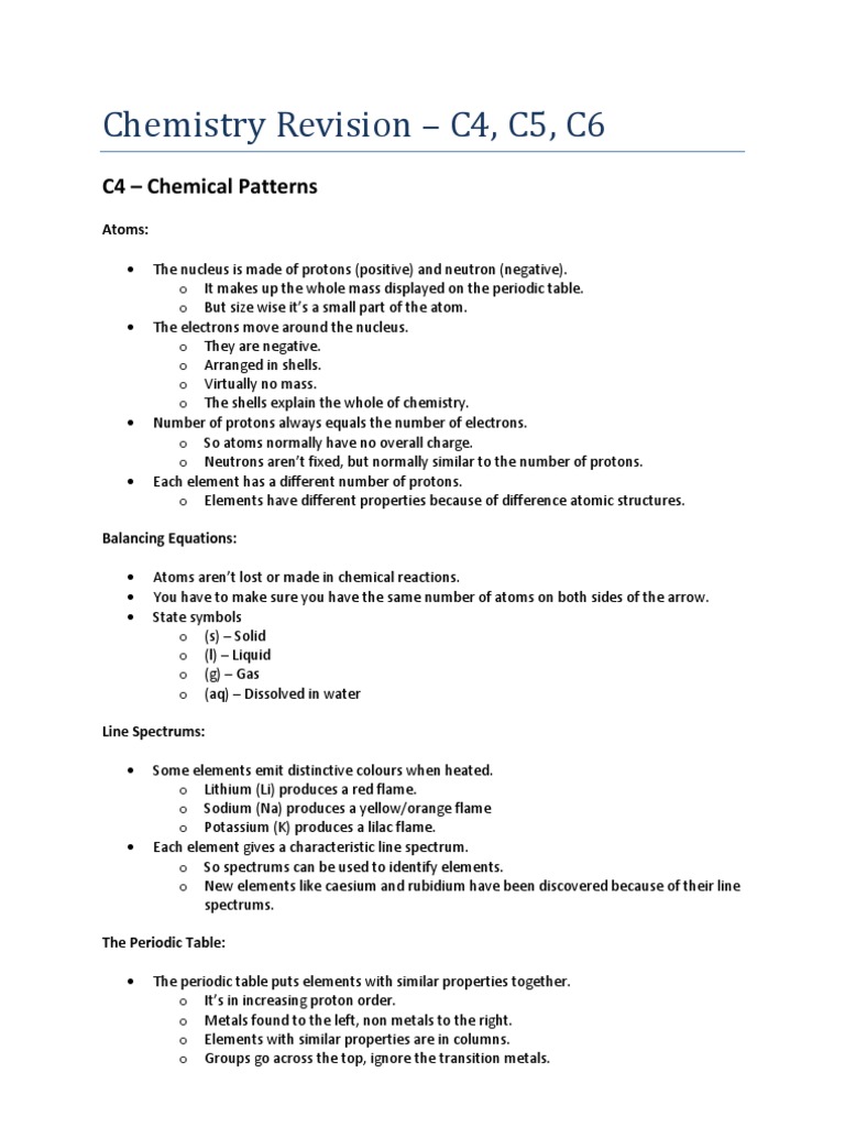 Chemistry Revision - C4, C5, C6 | PDF | Ionic Bonding | Molecules