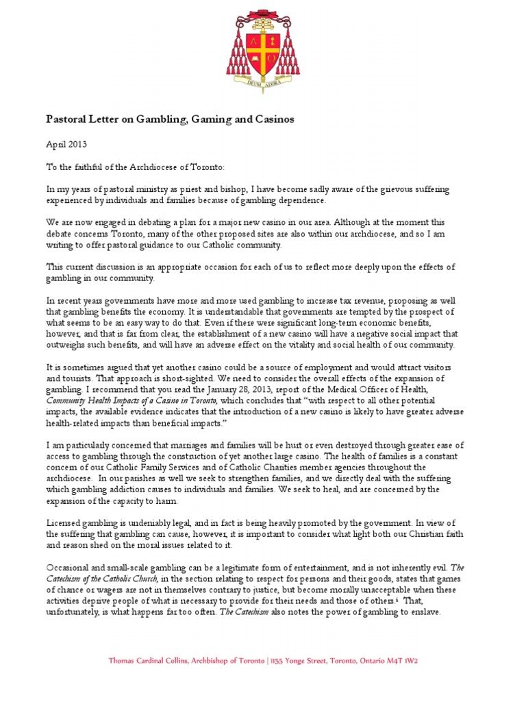 Pastoral Letter On Gambling, Gaming and Casinos | PDF | Problem ...
