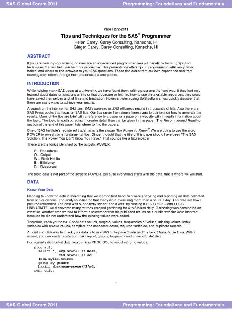 Tips And Techniques For The Sas Programmer Pdf Sas Software 3943