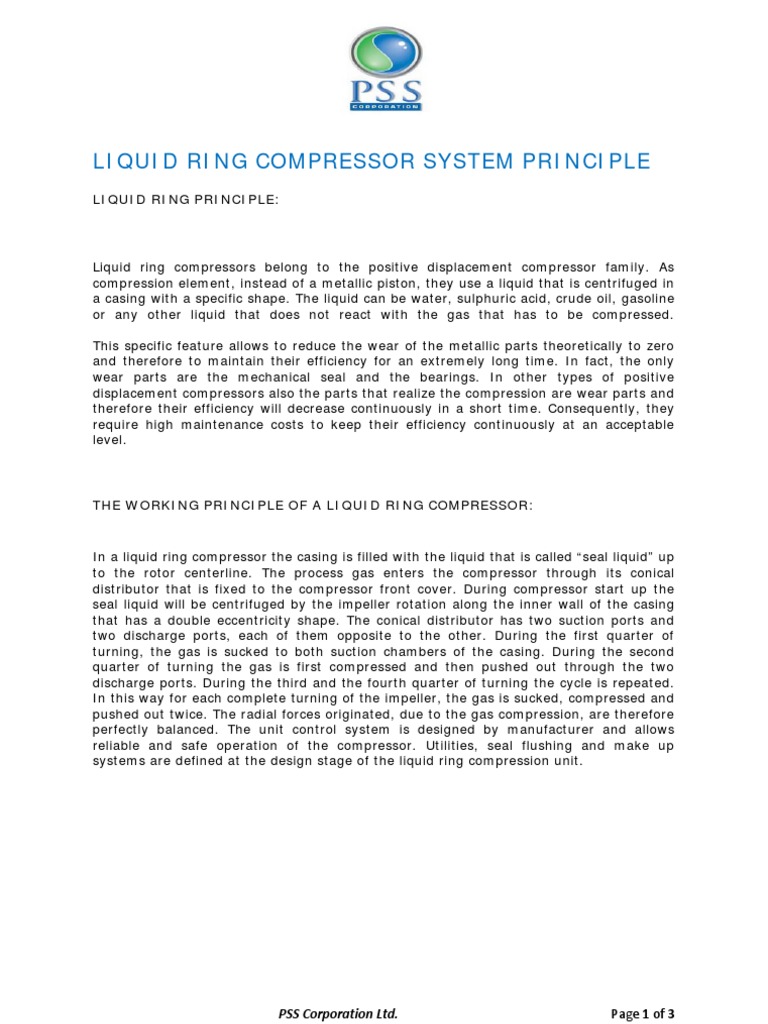 Liquid Ring Compressor System Principle | PDF | Chemical Equipment | Pump