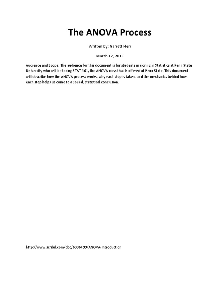 The ANOVA Process | PDF | Statistical Hypothesis Testing | Analysis Of ...