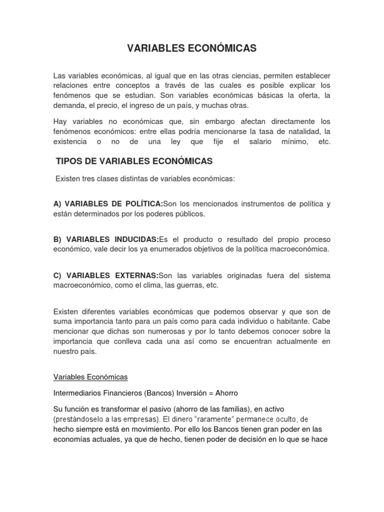 Variables Economicas | Inflación | Producto Interno Bruto