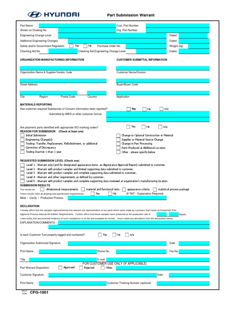Copia de Copia de 4th Edition Part Submission Warrant | Specification ...