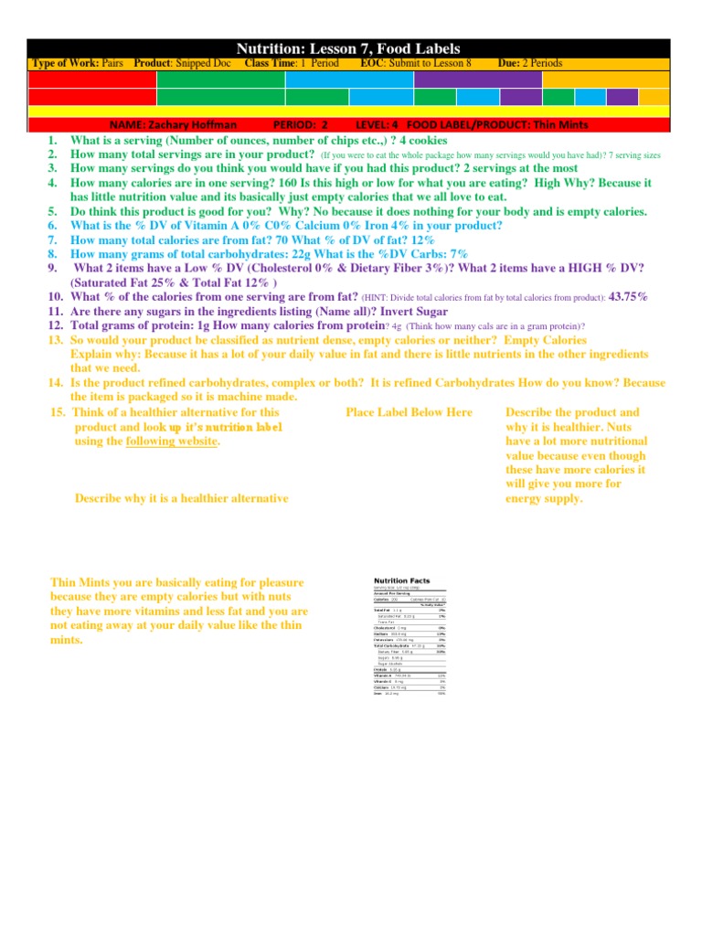 Nutrition Lesson 7 Food Labels UPDATED | PDF