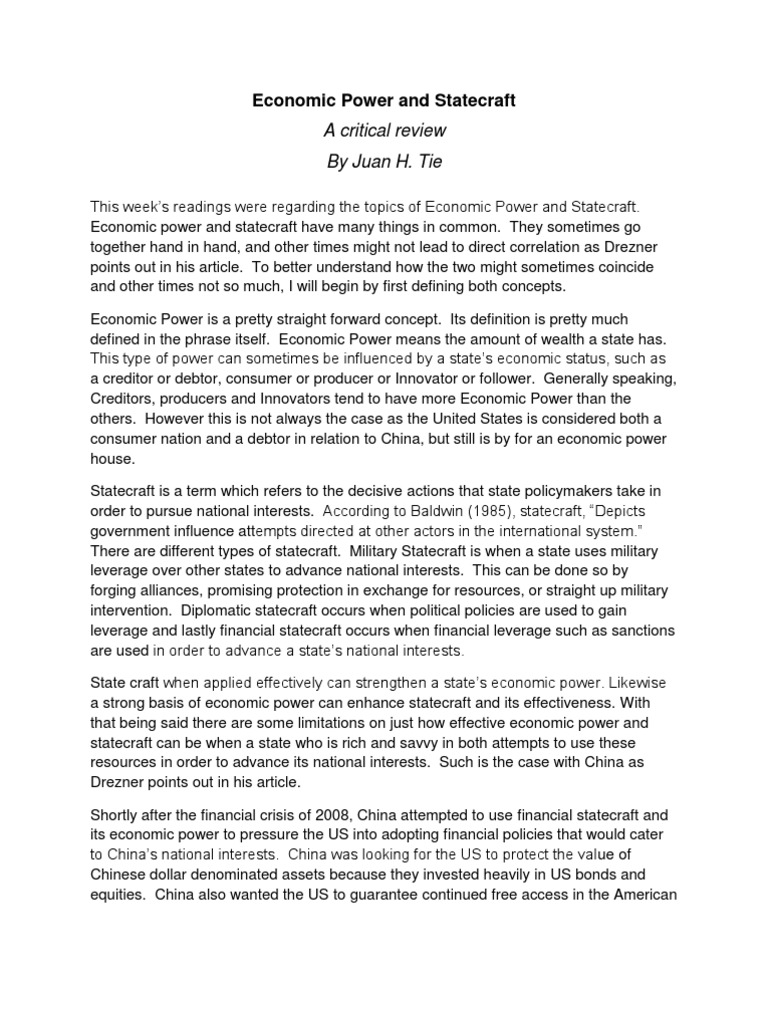 Economic Power and Statecraft Analysis | PDF | Public Administration ...