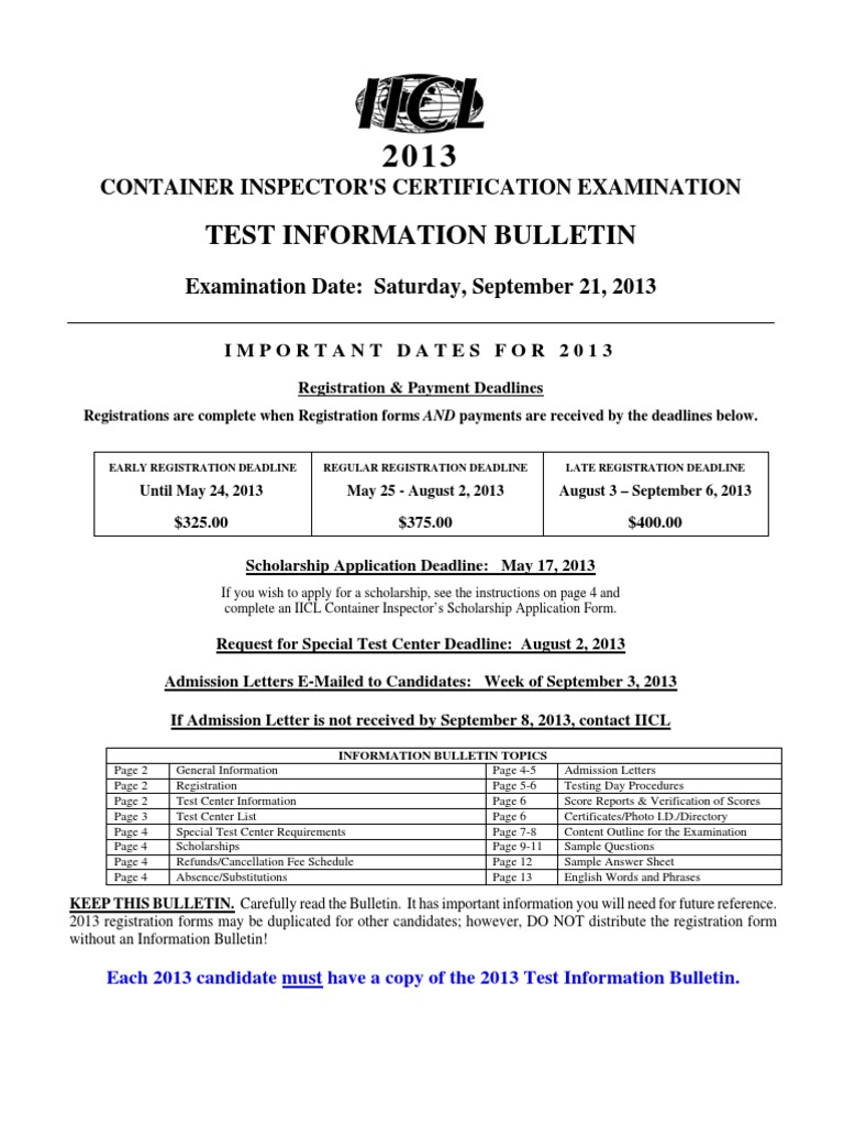 2013 Container Information Bulletin | PDF | Test (Assessment ...