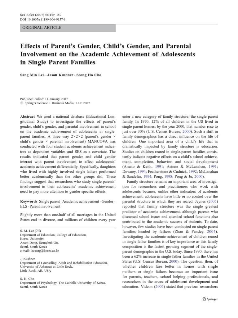 Single Parents' Impact on Academics | PDF | Single Parent ...