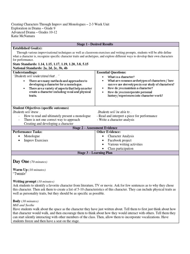 Character 2 Lesson Plans | PDF | Improvisational Theatre | Learning