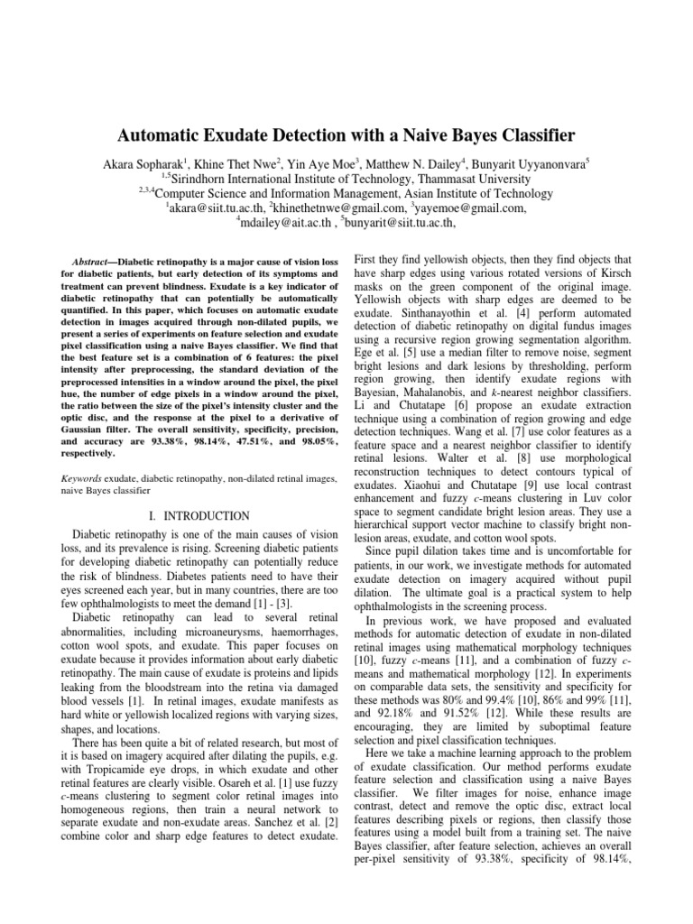 Sopharak ExudateFeatures | PDF | Statistical Classification | Sensitivity And Specificity