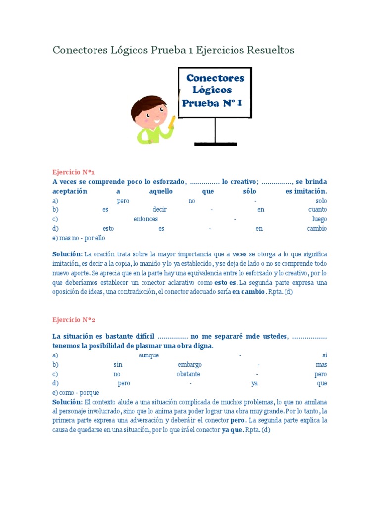 Conectores Lógicos Prueba 1 Ejercicios Resueltos | PDF | Ejercicio físico | Felicidad