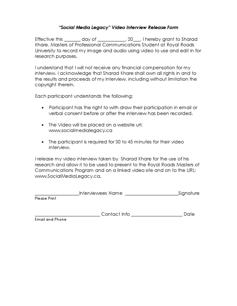 Video Interview Release Form | PDF