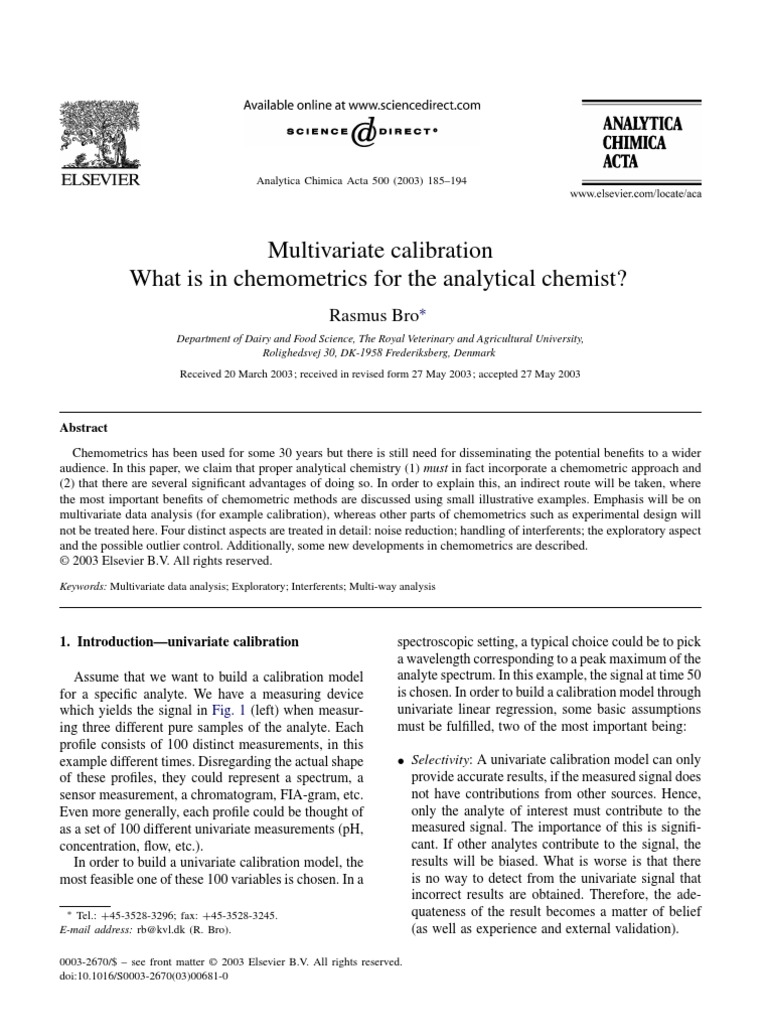 Multivariate Calibration What Is in Chemometrics For The Analytical ...