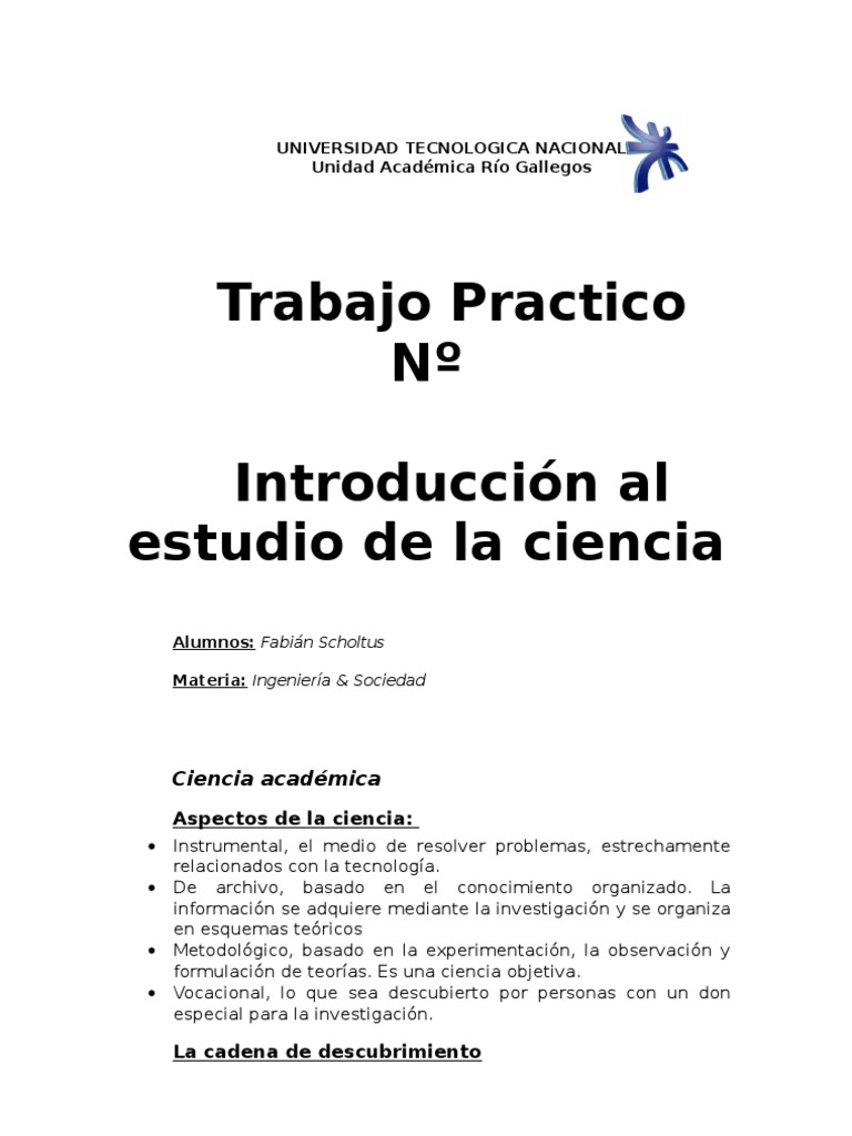 Introducción al estudio de la ciencia | Ciencia | Conocimiento | Prueba ...