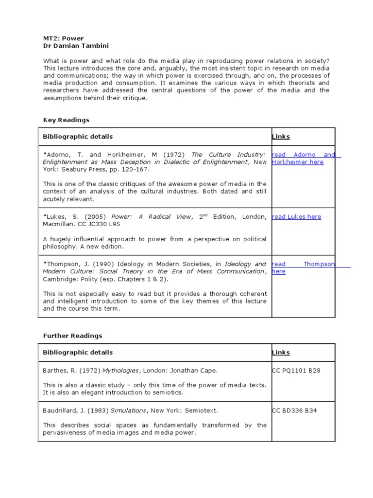 Lecture Overview and Reading List | PDF | Academic Discipline ...