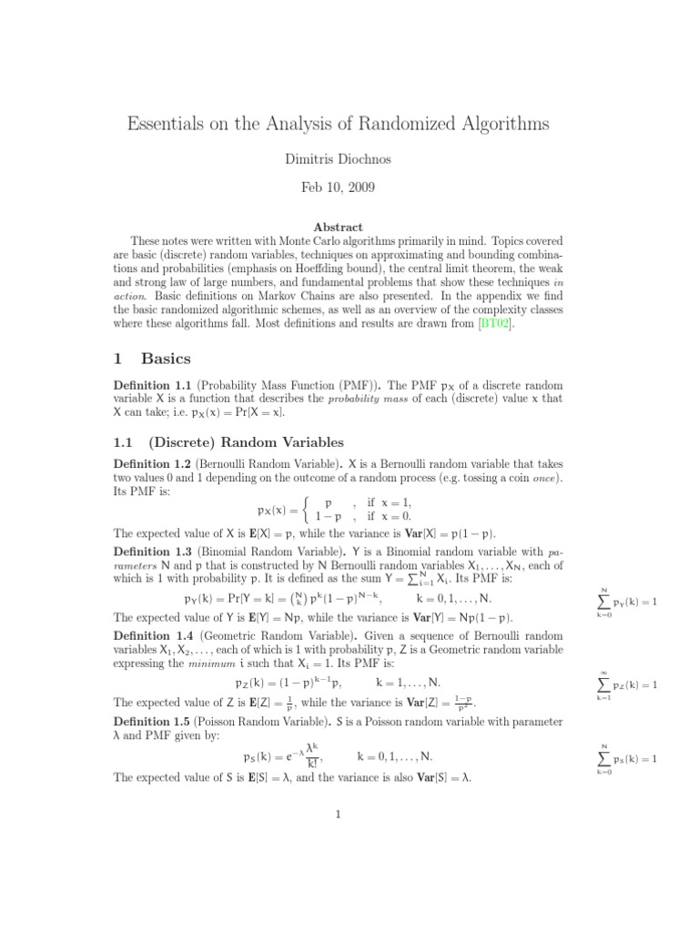 Essentials On The Analysis of Randomized Algorithms: 1 Basics | PDF | Probability Distribution ...