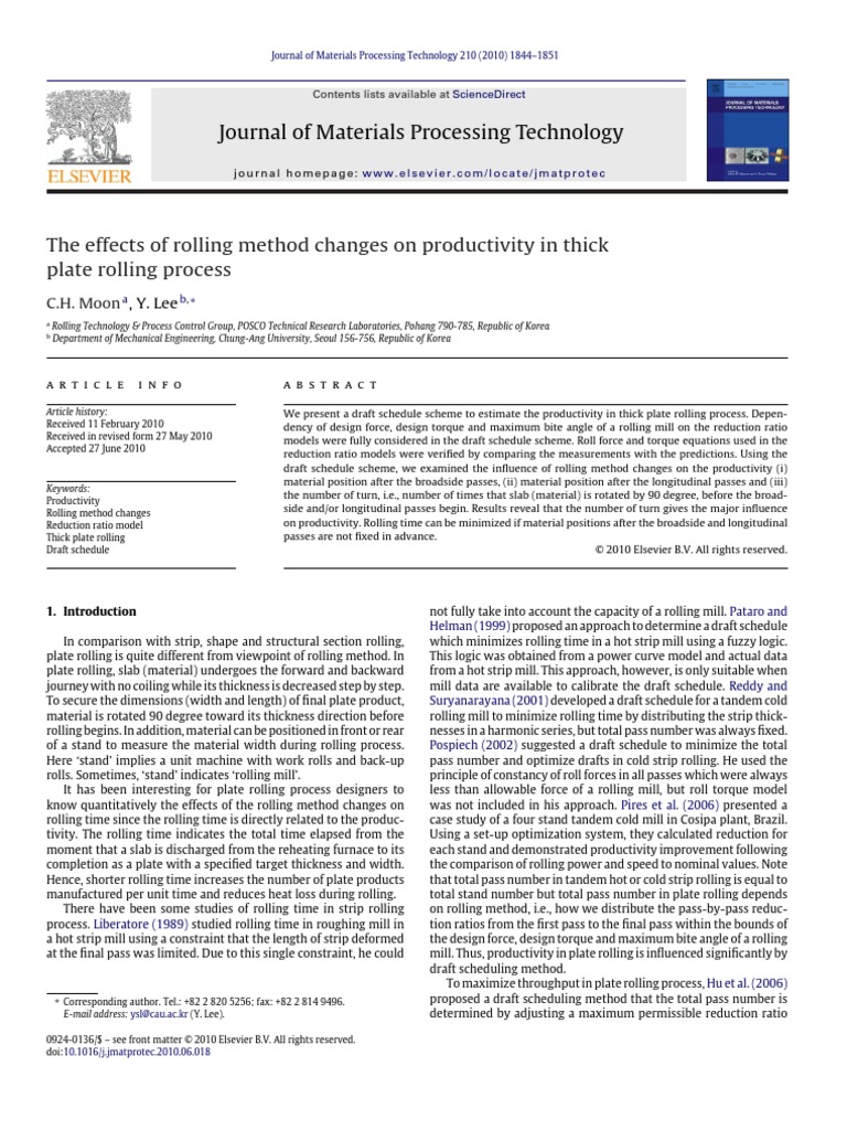 The Effect of Rolling Method Changes On Productivity in Thick Plate ...