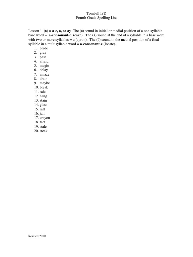 4th Grade Spelling With Rules | PDF | Philology | Language Arts ...