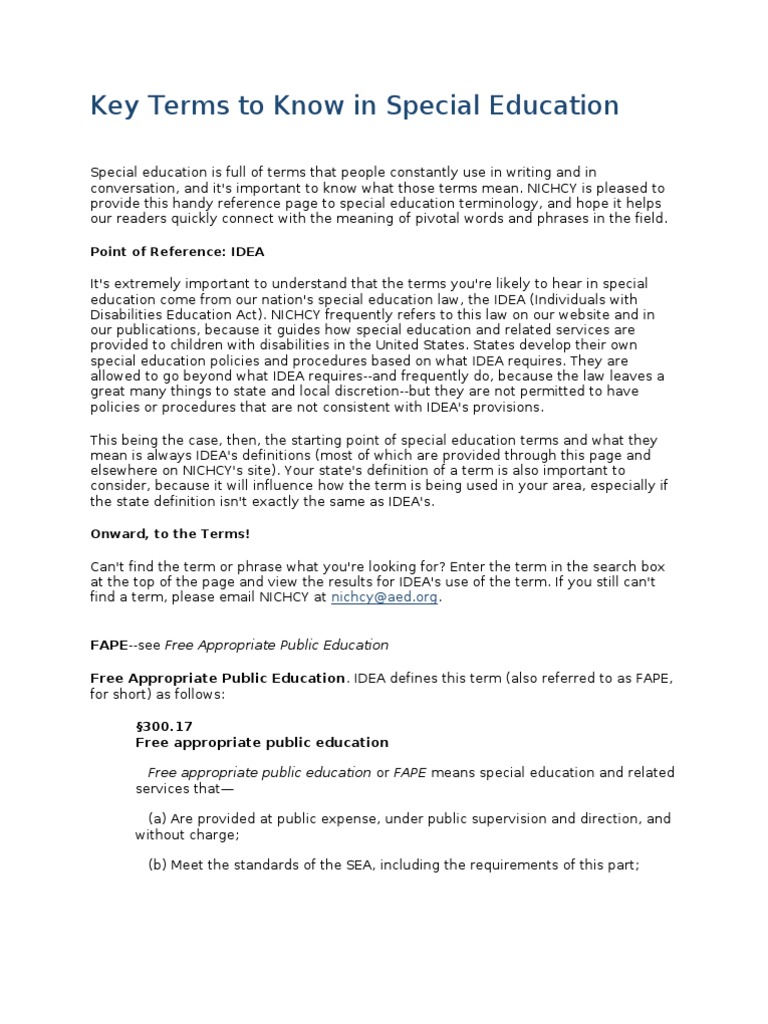 Key Terms To Know in Special Education | PDF
