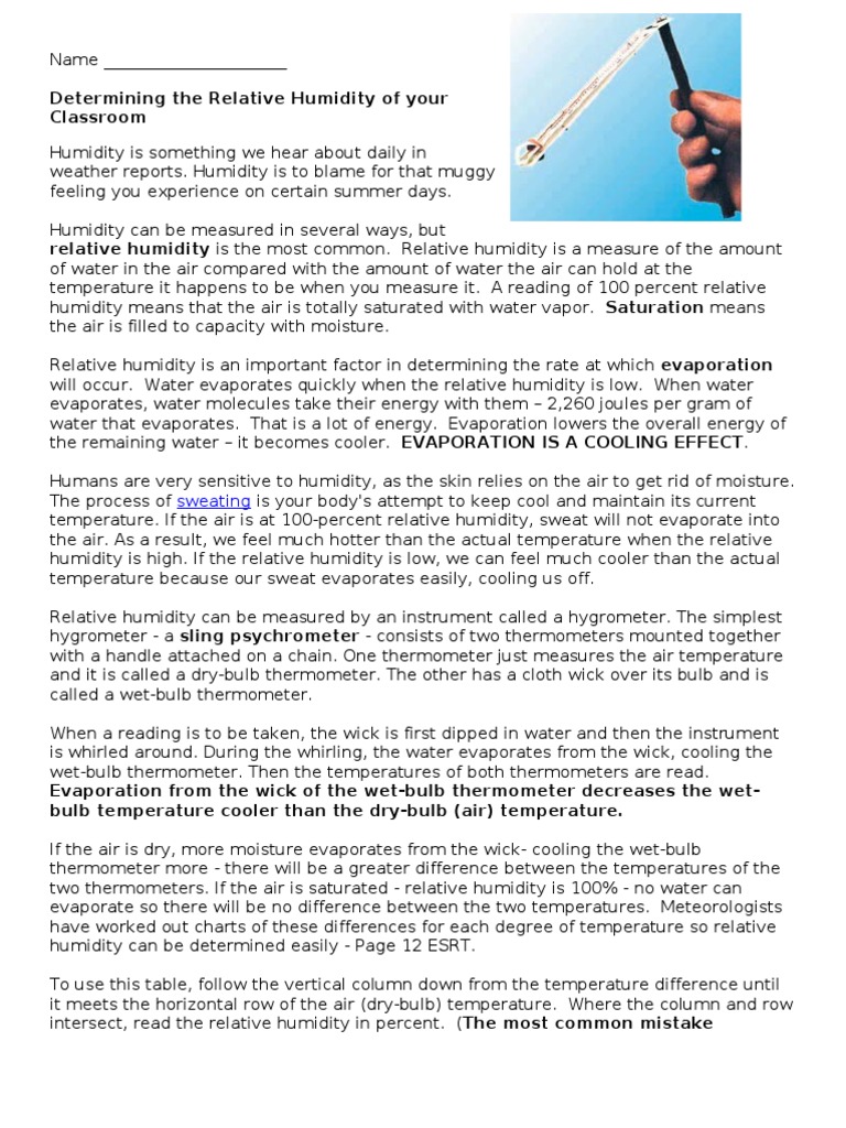 Relative Humidity and Dew Point Lab 2013 | PDF | Humidity | Relative ...