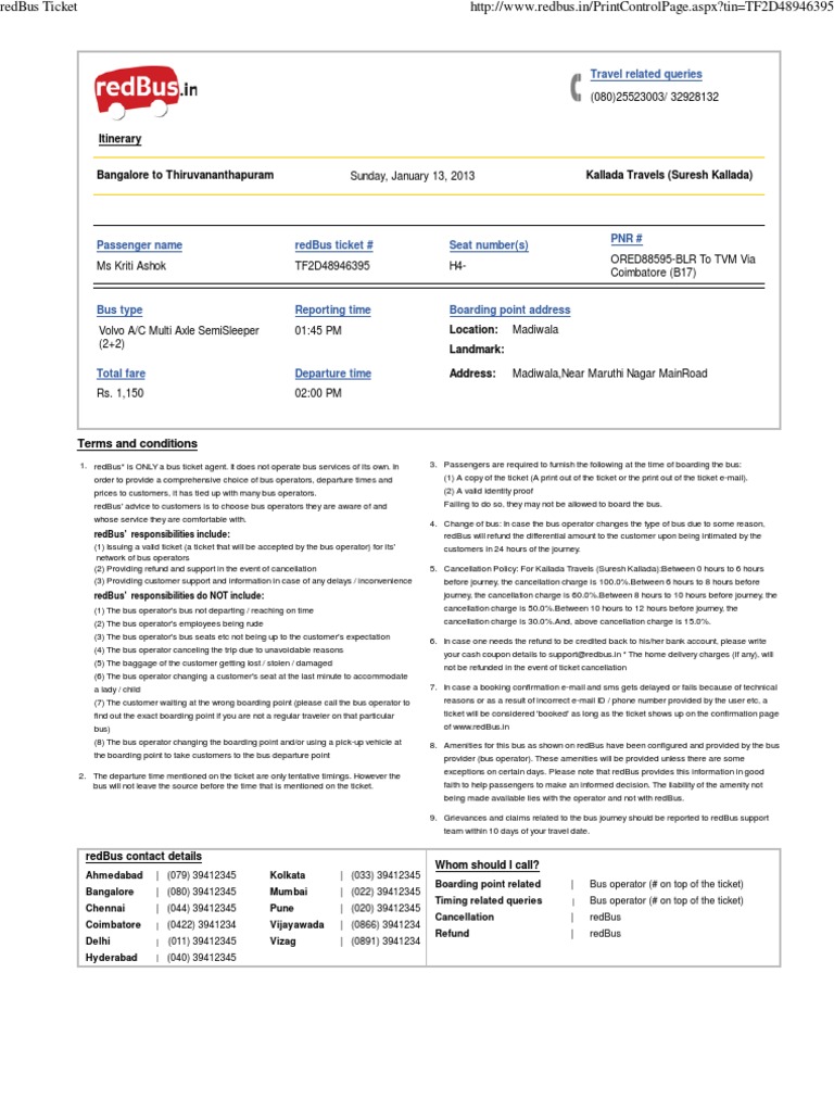 RedBus Ticket | Download Free PDF | Ticket (Admission) | Bus
