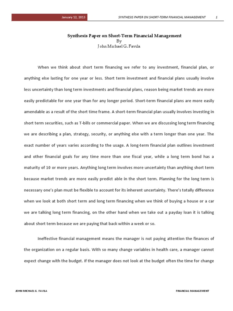 Short Term Financial Management | PDF | Financial Plan | Investing