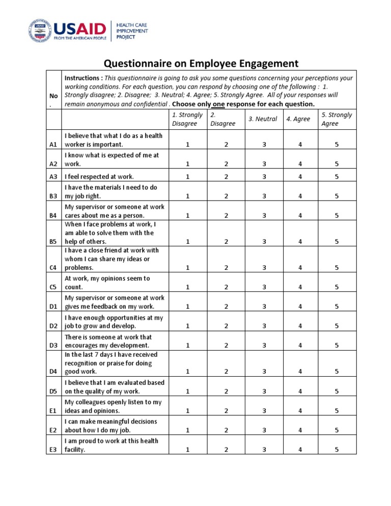 Questionnaire On Employee Engagement | PDF | Chess | Cognition