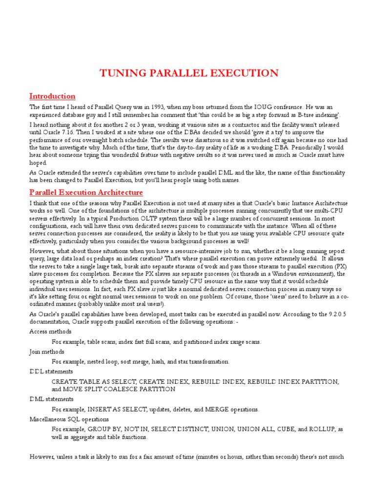 Parallel Execution in Oracle | PDF | Parallel Computing | Central ...