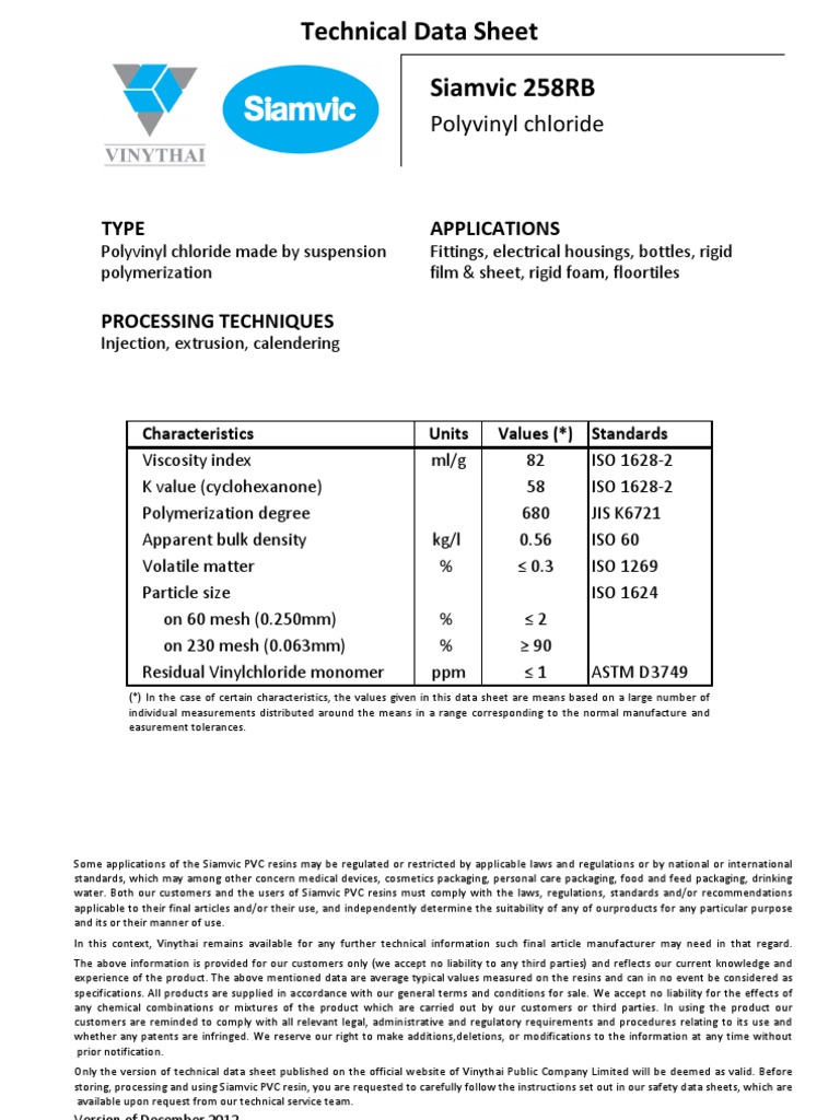 TDS Siamvic 258RB | PDF | Polyvinyl Chloride | Packaging And Labeling