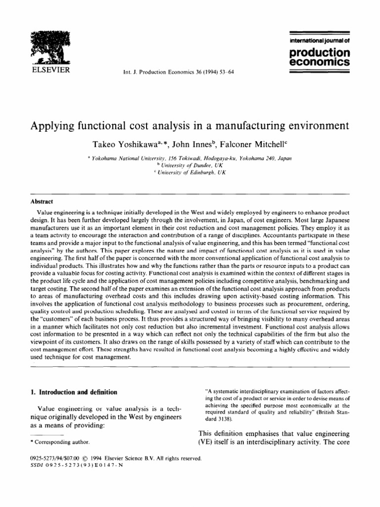 Functional Cost Analysis Application in Manufacturing | PDF | Business ...