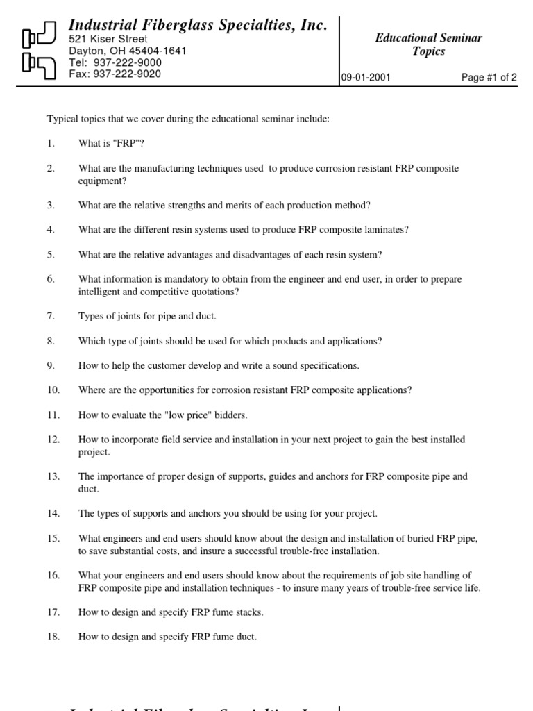 industrial-fiberglass-specialties-inc-educational-seminar-topics-pdf